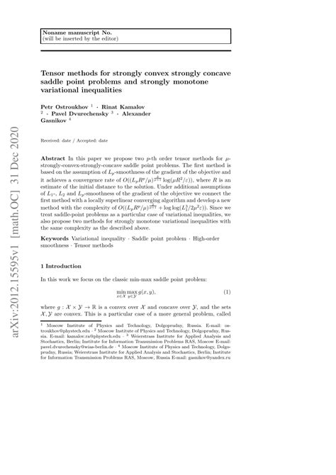 Pdf Tensor Methods For Strongly Convex Strongly Concave Saddle Point