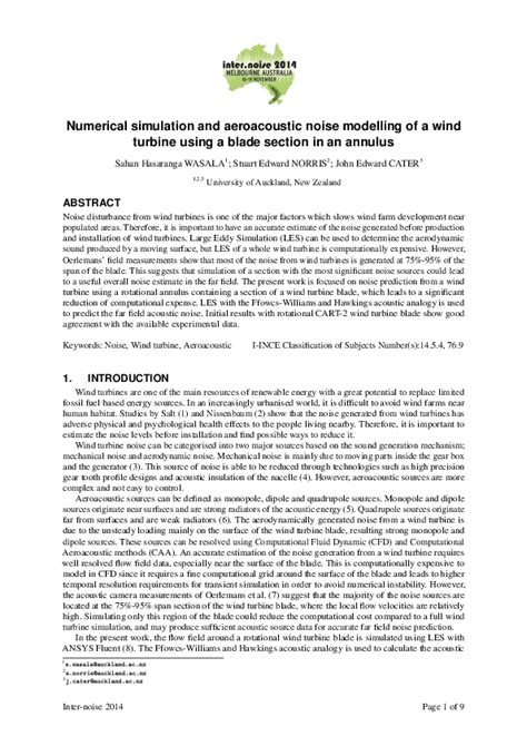 pdf numerical simulation and aeroacoustic noise modelling of a wind