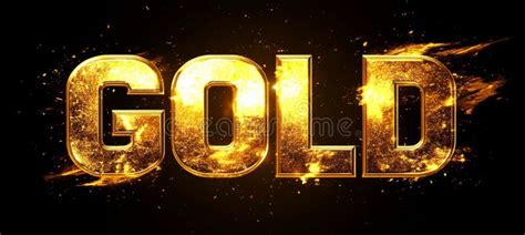 Gold Text Effect With Shiny Sparkly Glittering Font Style On A Dark Textured Background Stock