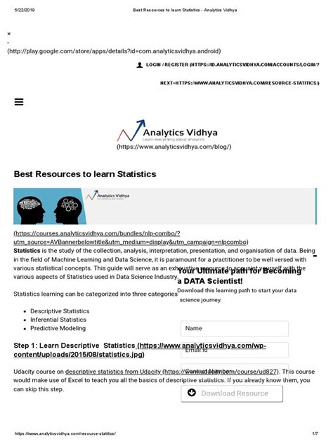 Best Resources To Learn Statistics Analytics Vidhya Pdf Data Science Analytics