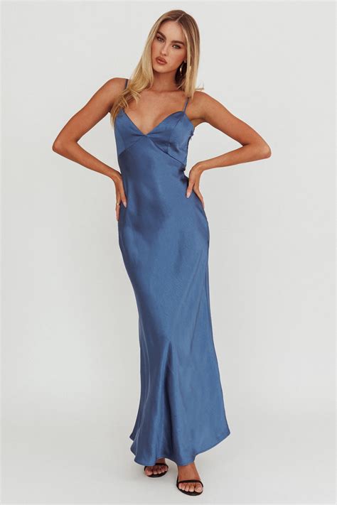 Ciao Bella Tied Back Satin Maxi Dress Midnight Blue