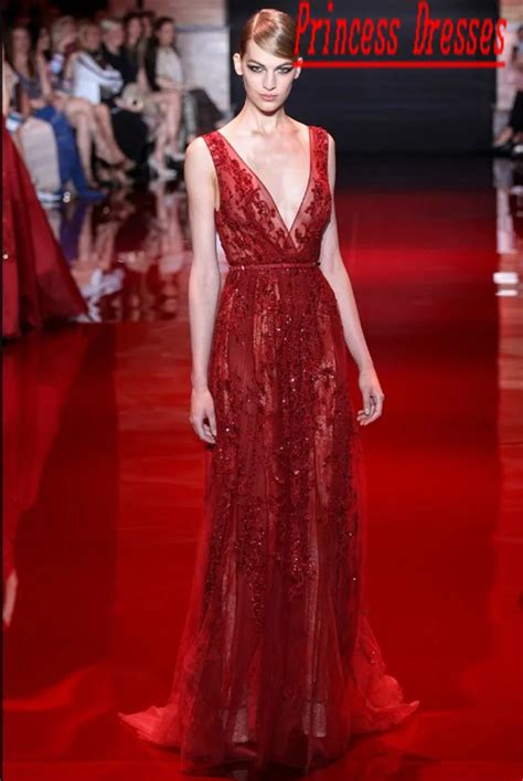 Elie Saab Dresses For Sale Designer Nude Applique Sleeveless Red Lace
