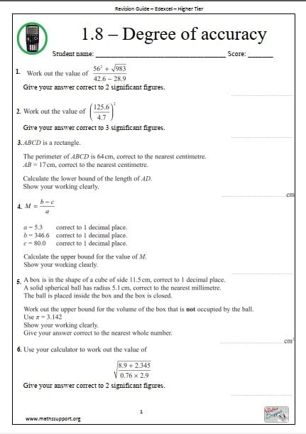 Edexcel Degree Of Accuracy Revision Guide