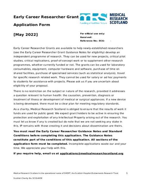 Doc Early Career Researcher Grant Application May 2022 Doc Template