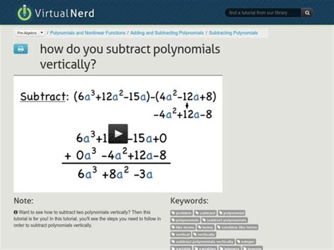 How Do You Subtract Polynomials Vertically Instructional Video For 7th