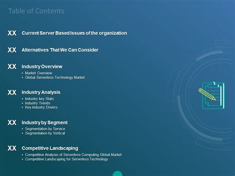 functioning of serverless computing table of contents ppt file