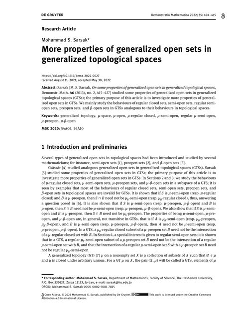 pdf more properties of generalized open sets in generalized topological spaces