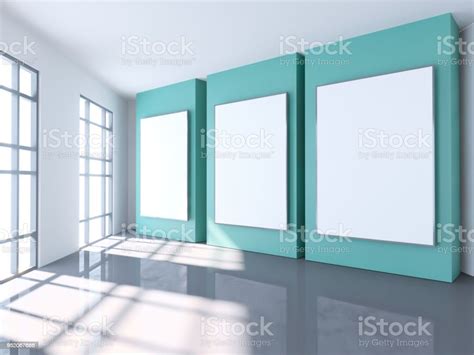 빈 포스터와 밝은 방 갤러리 전시 광고 개념입니다 모의 3d 그림 0명에 대한 스톡 사진 및 기타 이미지 0명 간판 건축 Istock