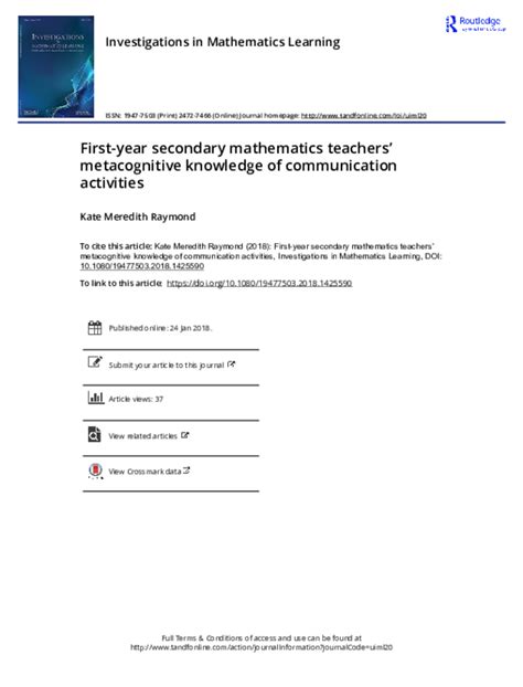 Pdf First Year Secondary Mathematics Teachers Metacognitive