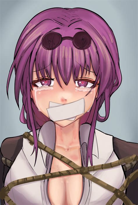 Rule 34 1girls Blue Background Bondage Bound Crying Eyewear On Head