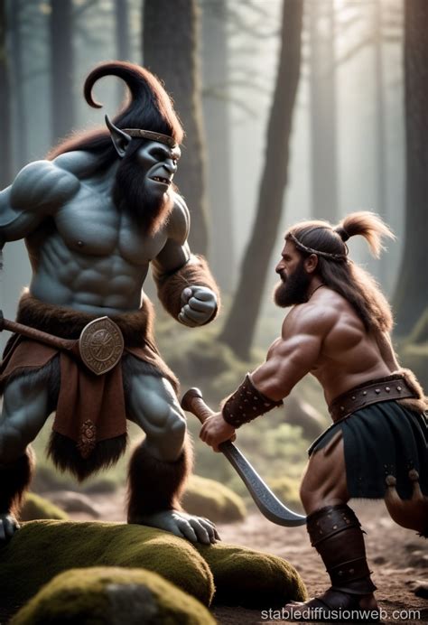 Troll Vs Barbarian Battle Stable Diffusion Online