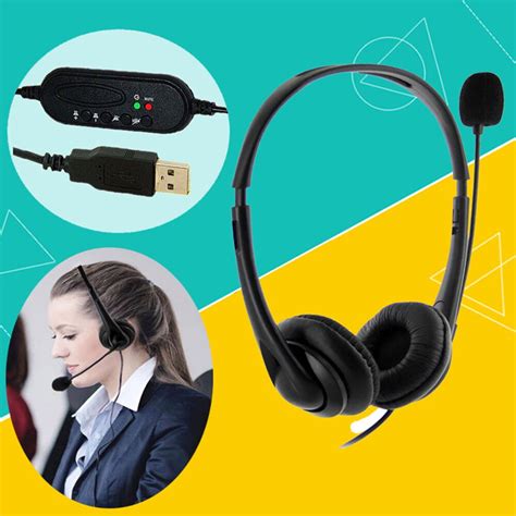 Usb Plug Corded Headset Hands Free Binaural Headph Grandado