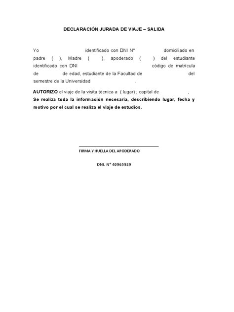 Declaracion Jurada De Viaje Pdf