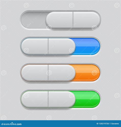 On And Off Toggle Switch Buttons Colored Set Of D Oval Slider Icons Stock Vector