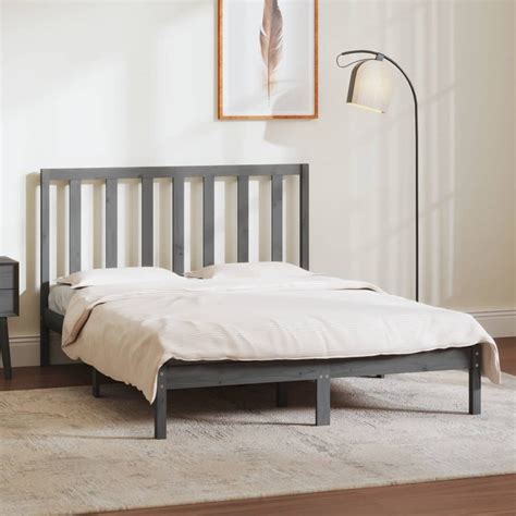 vidaXL Rama łóżka szara lite drewno sosnowe 140x190 cm vidaXL