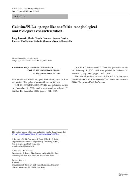 Pdf Gelatineplla Sponge Like Scaffolds Morphological And Biological Characterization