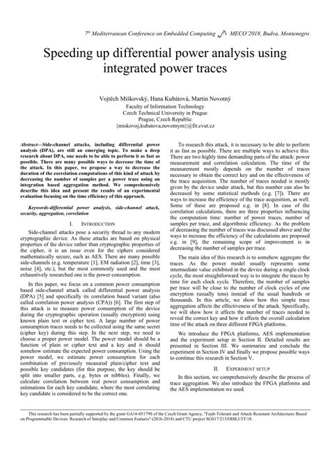 pdf speeding up differential power analysis using integrated power traces