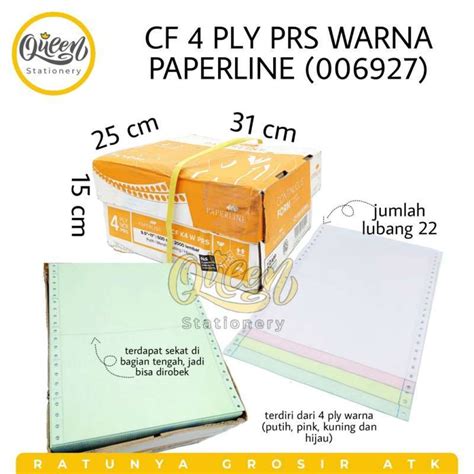 Jual 1 Box Cf 4 Ply Prs Warna Paperline Continuous Form Kertas