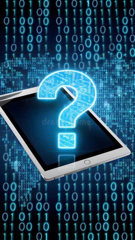Digital Device With Glowing Question Mark On Screen Surrounded By