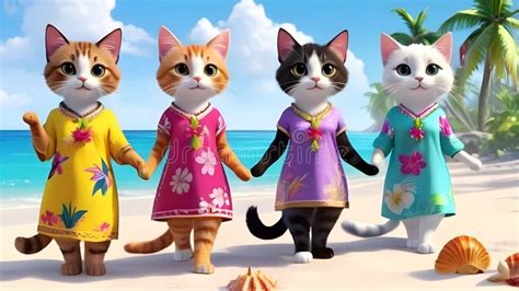 Tropical Island Vacation Colorful Summer Dresses By The Sea Stock