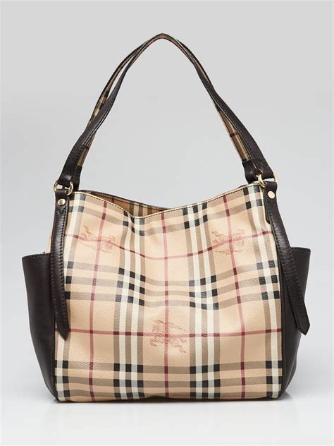 Burberry Brown Leather Haymarket Check Coated Canvas Canterbury Tote