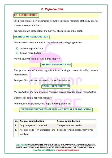 Cbse Class 10 Science Notes Chapter 8 How Do Organism Reproduce
