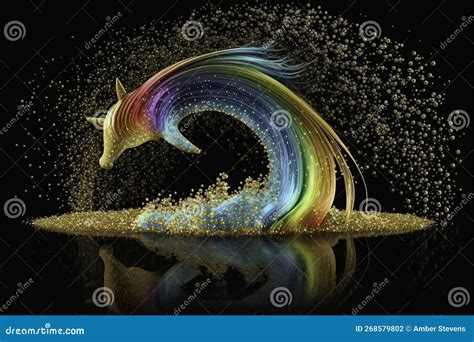 Arco Iris De Oro De Burbuja Brillante De Unicornio Sobre Fondo Negro Ai