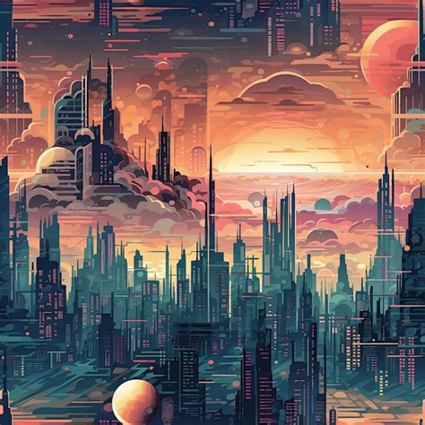 Premium Ai Image Futuristic City Pixel Landscape