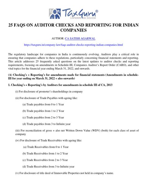 25 Faqs On Auditor Checks And Reporting For Indian Companies Taxguru