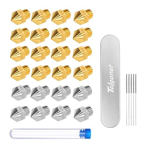 Telgoner 24 Stk 3D Drucker Düse Set 16x Messingdüsen 8x Edelstahldüsen MK8 Nozzle für 0 4 mm