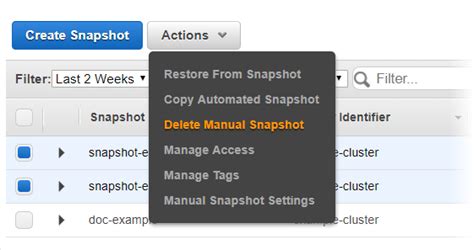 Managing Snapshots Using The Console Amazon Redshift