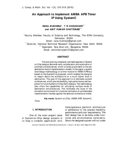 Pdf An Approach To Implement Amba Apb Timer Ip Using Systemc