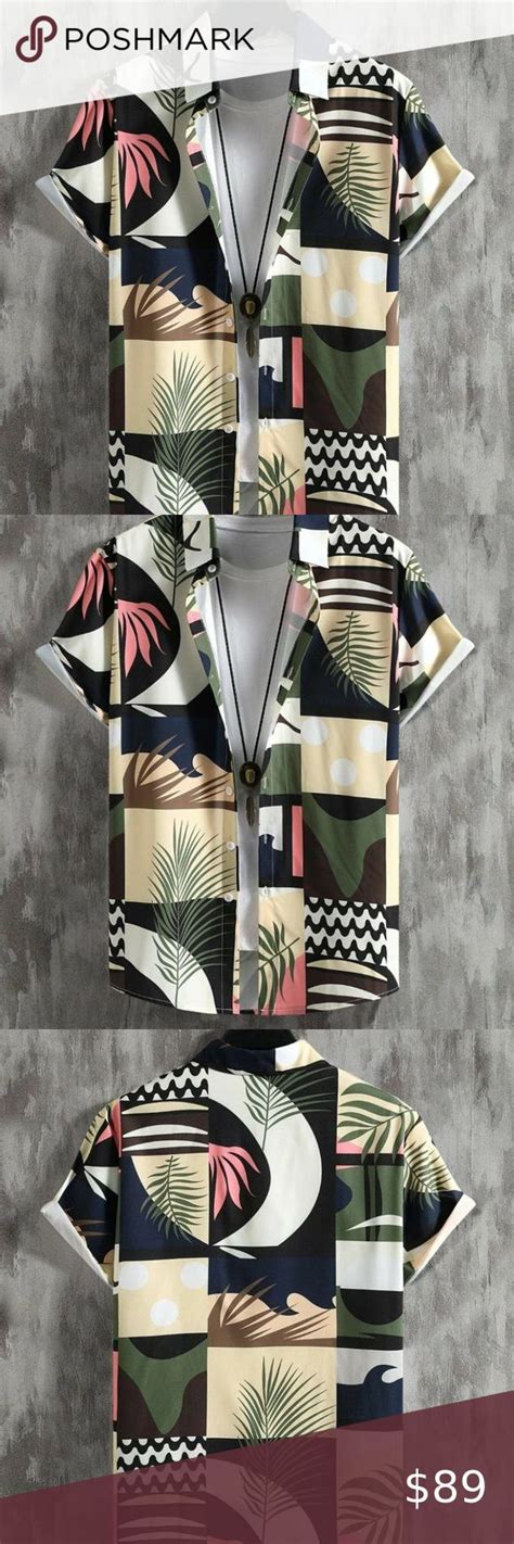 Dark Green Mens Button Up Tee Shirt Printed Shirts Tee Shirts Tees