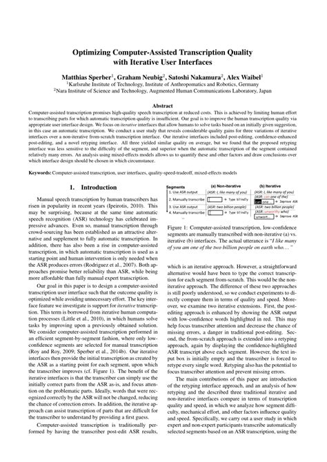 Pdf Optimizing Computer Assisted Transcription Quality With Iterative User Interfaces