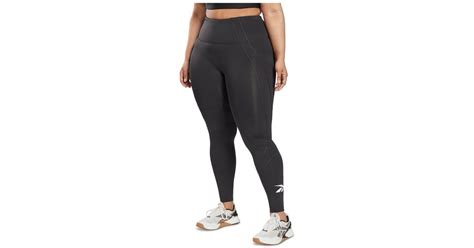 Reebok Synthetic Plus Size Workout Ready Vector Leggings In Night Black