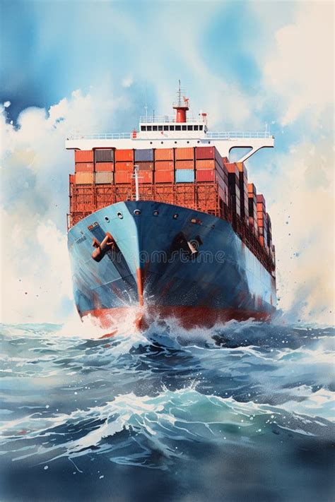 ship in the sea with containers generative ai stock illustration