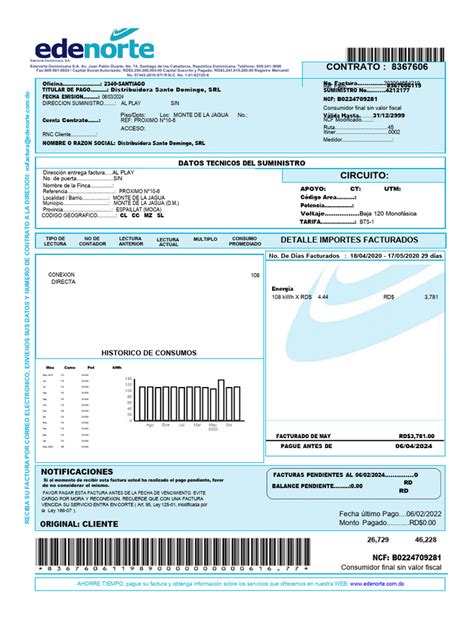 Edenorte Factura Pdf República Dominicana Ingenieria Eléctrica
