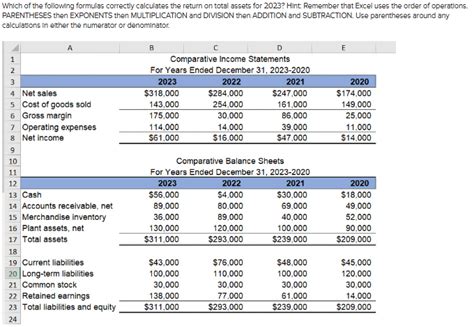 Solved Which Of The Following Formulas Correctly Calculates