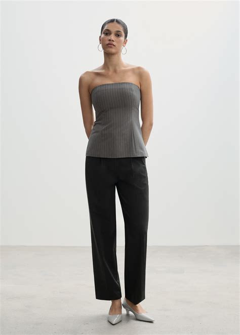 Strapless Top With Pinstripe Women Mango Usa