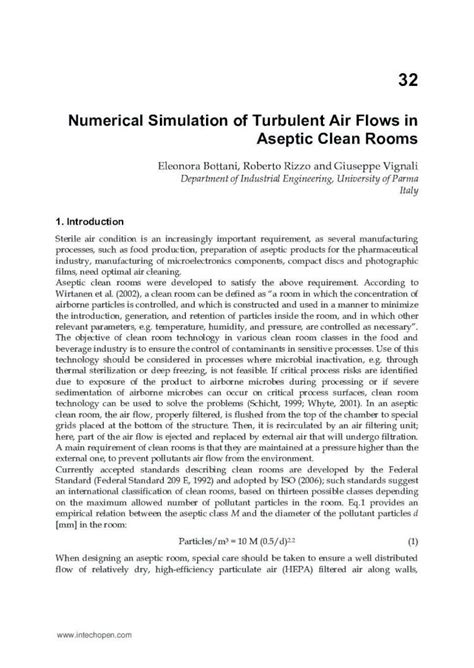 Pdf Numerical Simulation Of Turbulent Air Flows In Aseptic Clean