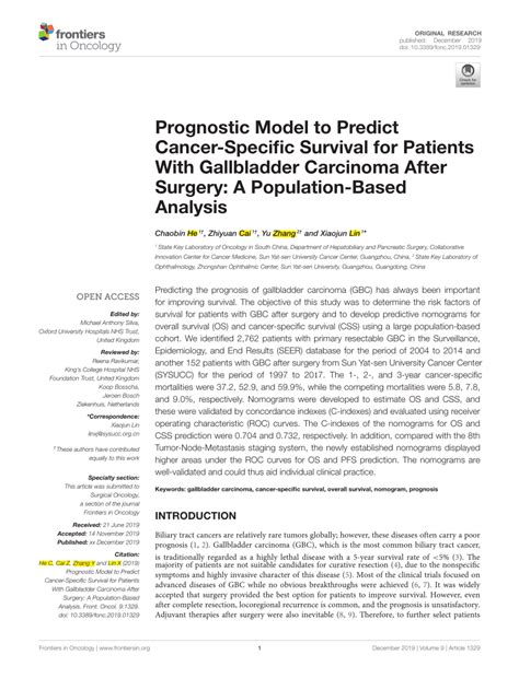 Pdf Prognostic Model To Predict Cancer Specific Survival For Patients