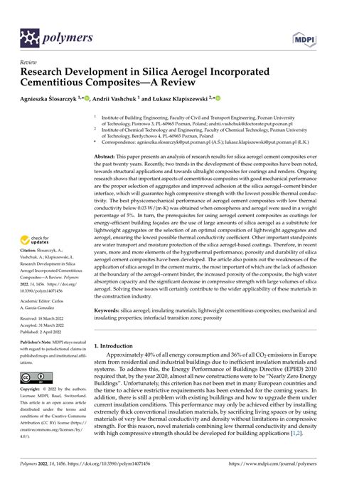 Pdf Research Development In Silica Aerogel Incorporated Cementitious