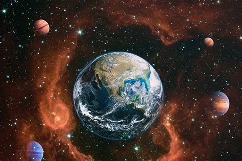Earth Planet In Galaxy Use For Science Design Earth And Galaxies In
