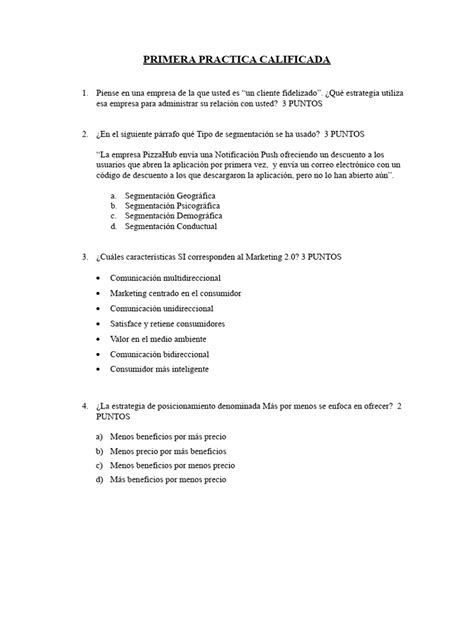 Primera Practica Calificada Pdf Marketing Business