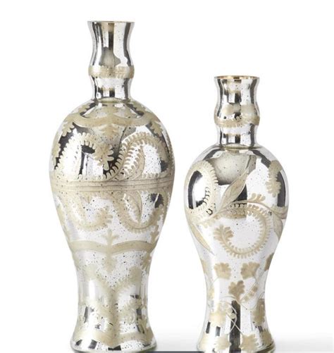 Silver Mercury Glass Etched Tall Slender Vases Set2 Janmichaels Art