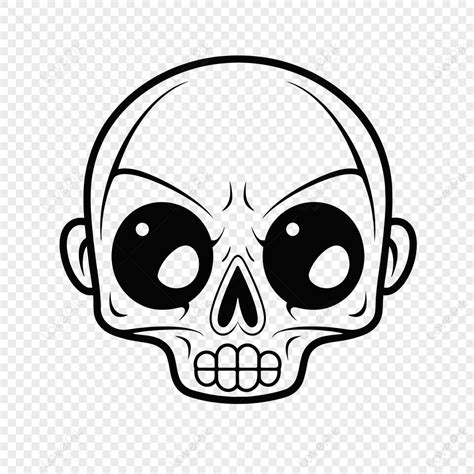 흰색 배경 개요 스케치 드로잉에 큰 눈을 가진 큰 만화 두개골 벡터 라인 아트 미술 Png 일러스트 무료 다운로드 Lovepik