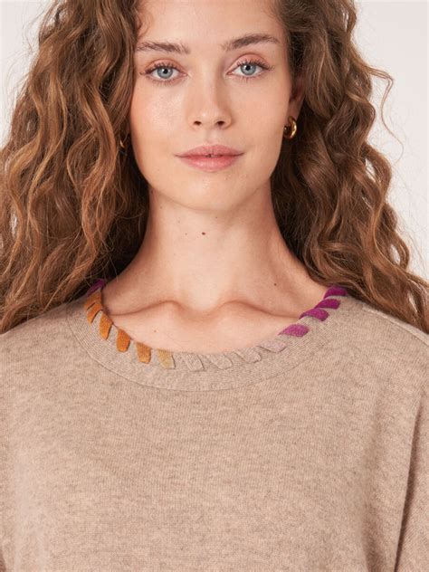 Organic Cashmere Poncho Sweater With Blanket Stitch Detail