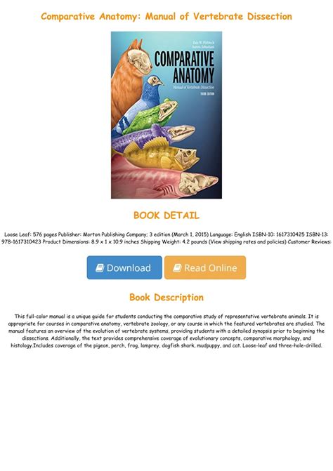 Read Online Comparative Anatomy Manual Of Vertebrate Dissection FOR ANY DEVICE