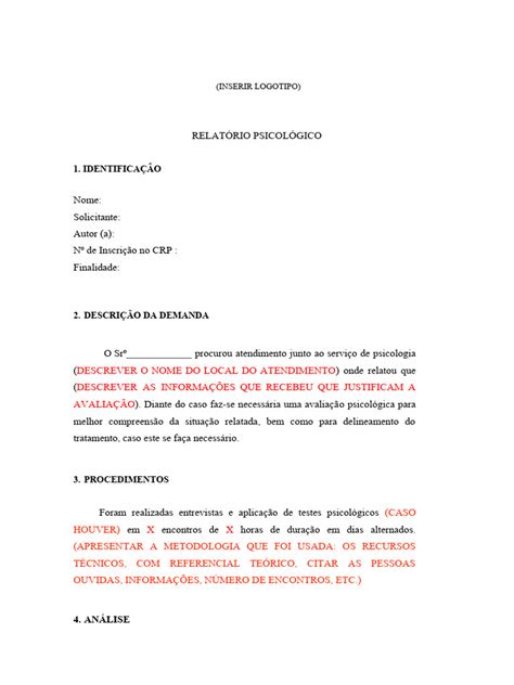Modelo De Relatório Psicológico Download Grátis Pdf Psicologia