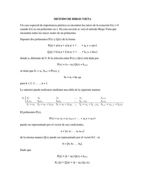 Metodo Birge Vieta Pdf
